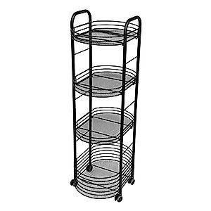 YETINGSHOP 4-Tier Metal Utility Rolling Cart, Mobile Utility Cart with Lockable Caster Wheels, Storage Shelves Organizer Cart, Easy Assembly,for Bathroom, Kitchen, Office, Workshop,Black