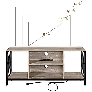 Yaheetech TV Stand for 65 Inch TV, Industrial Entertainment Center TV Console with Power Outlets, Modern TV Cabinet with Open Storage Shelves for Living Room, Gray