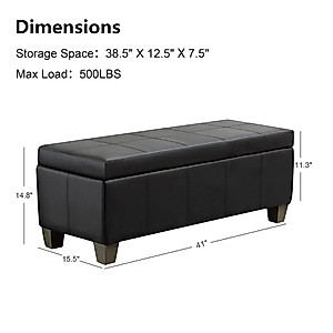 UDAX Black Faux Leather Ottoman with Storage, Rectangular Extra Long Storage Bench for Bedroom and Living Room