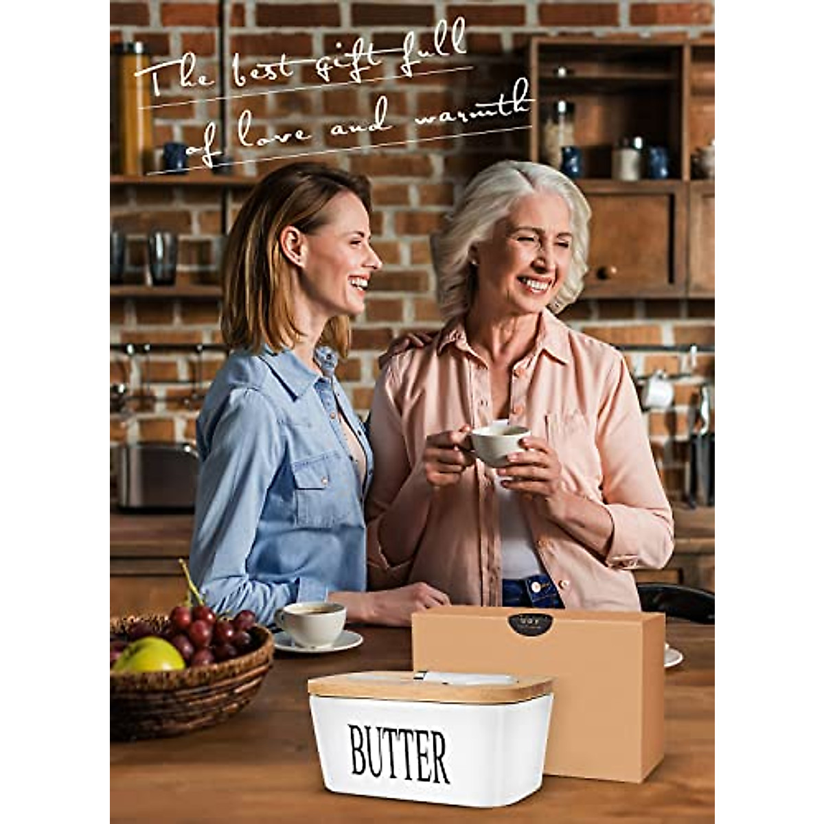 Large Butter Dish,Ceramic Butter Dish with lid and knife, Butter Keeper Double Silicone Seals, Easy Clean, Butter Dishes with Covers Perfect for 2 Sticks of Butter West or East Coast Butter, White