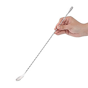 Restaurantware Bar Lux 16 Inch Bar Spoon 1 Corkscrew Handle Cocktail Stirrer Spoon - Long Commercial Stainless Steel Cocktail Mixing Spoon For Stirring And Mixing Cocktails For Professionals