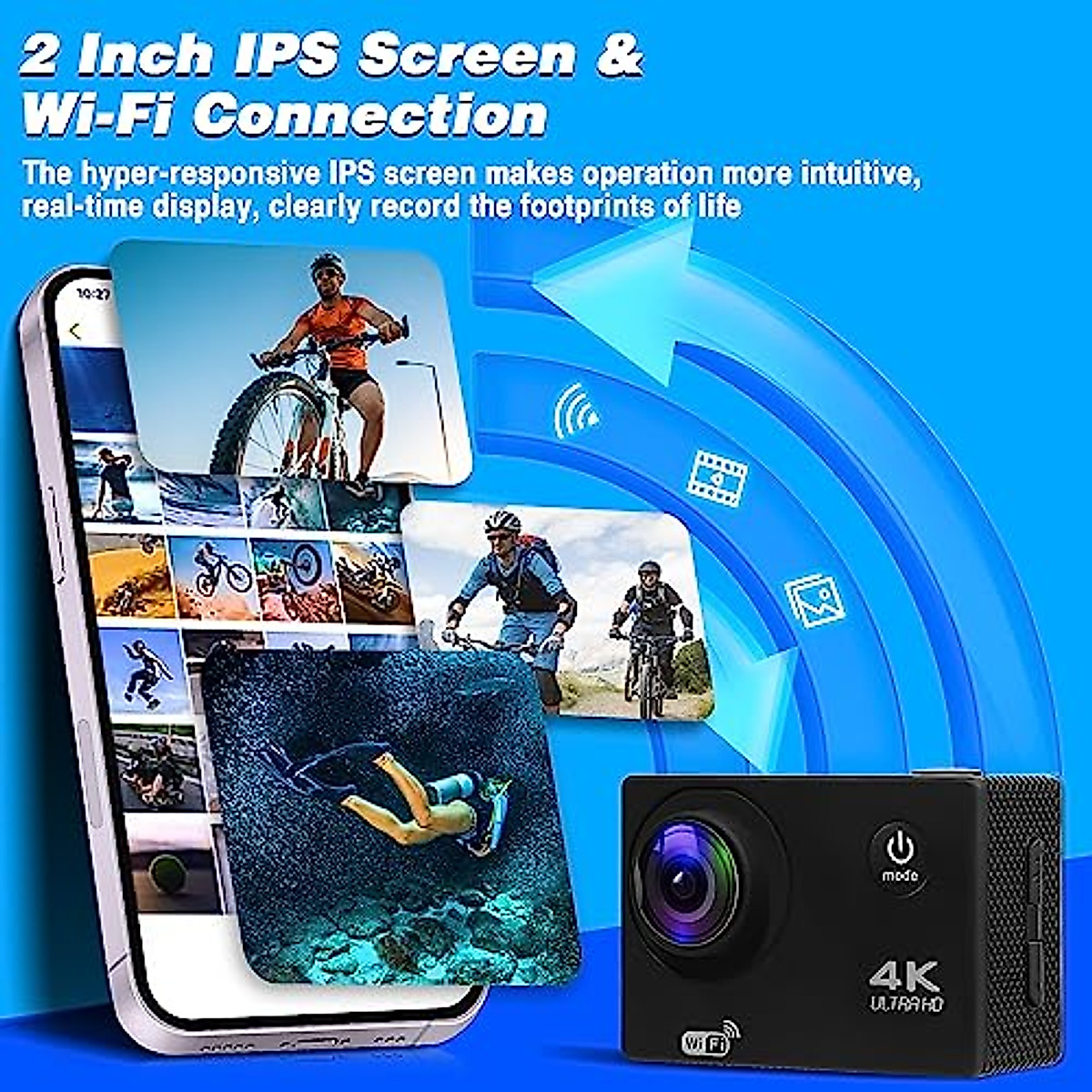 HiDectee Action Camera 4K 30FPS Sports Camera, 170° Wide-Angle 30M Waterproof Underwater Camera with 2.4G Remote Control, Built-in WiFi, 2 Batteries, 32G SD Card and Helmet Mount Accessories Kits