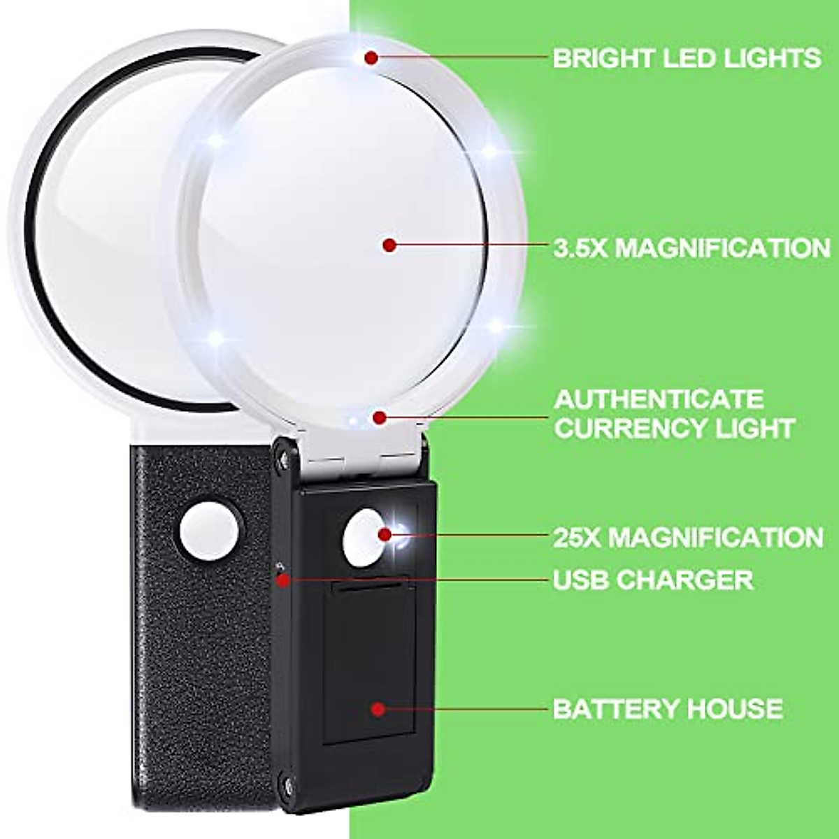 Magnifying Glass with Light, DEYUE 3.5X 25X High Magnification with LED Illuminated, Handheld or Stand Magnifying Glass for Reading, Inspection