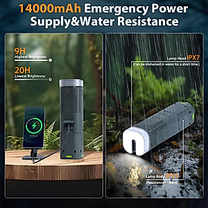 Yoobao Camping Lantern Rechargeable 14000mAh Battery Operated, Outdoor Telescopic Camping Tent Lights, 5 Light Modes, Magnetic Base, LED Flashlight Camping Essentials for Camping, Hiking, Emergency