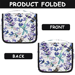 Dragonfly Purple Flower Travel Toiletry Bag Cosmetic Makeup Bag for Women Men Hanging Hook Wash Toiletries Portable Toiletry Bags Organizer