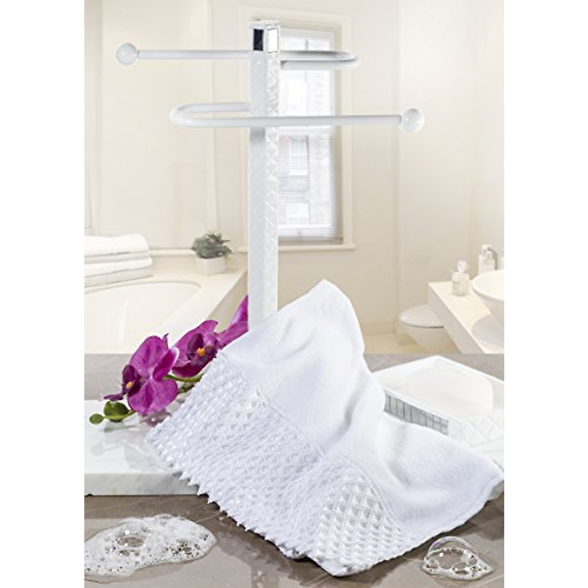 Creative Scents Decorative Fingertip Towels for Bathroom and Powder Room with Gorgeous White Lace - 4 Pack - 11 by 18" - Cotton Velour Towel Set Packaged in Gift Box for Best Holiday Gift (White)