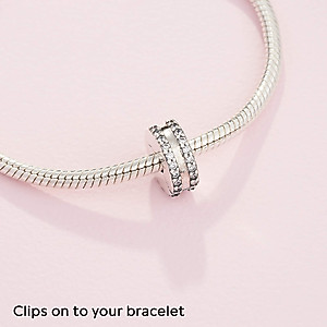 Pandora Double Lined Pavé Clip Charm - Compatible Moments Bracelets - Jewelry for Women - Gift for Women in Your Life - Made with Sterling Silver & Cubic Zirconia, No Gift Box
