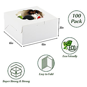 TOMNK 50pcs 6x6x3 Inches White Bakery Boxes with Window Cookie Boxes Dessert Boxes Pastry Boxes for Strawberries Cupcakes Chocolate Muffins Donuts and Party Favor