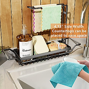 Lexza Telescopic Kitchen Sink Rack Holder,Sponge Holder with Dishcloth Drying Rack,Home Kitchen Multifunction Telescopic Sink Organizer Basket,Stainless Steel Sponge Holder for Kitchen Sink (Black)