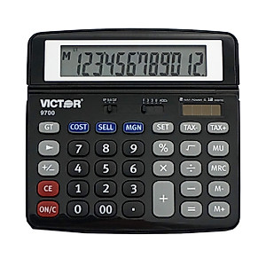 Victor 9700 12-Digit Standard Function Business Calculator, Battery and Solar Hybrid Powered Tilt LCD Display, Great for Home and Office Use, Black