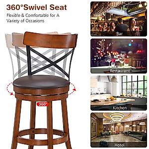 ERGOMASTER Swivel Counter Height Barstool 24 Inch Seat Height Bar Chair Cappuccino X Open Back （ 24 Inches,Set of 4）