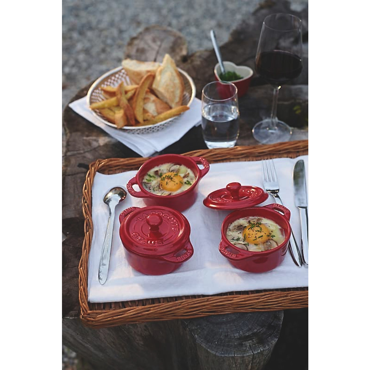 STAUB Ceramics Dutch Oven 3-piece Mini Round Cocotte, Cherry