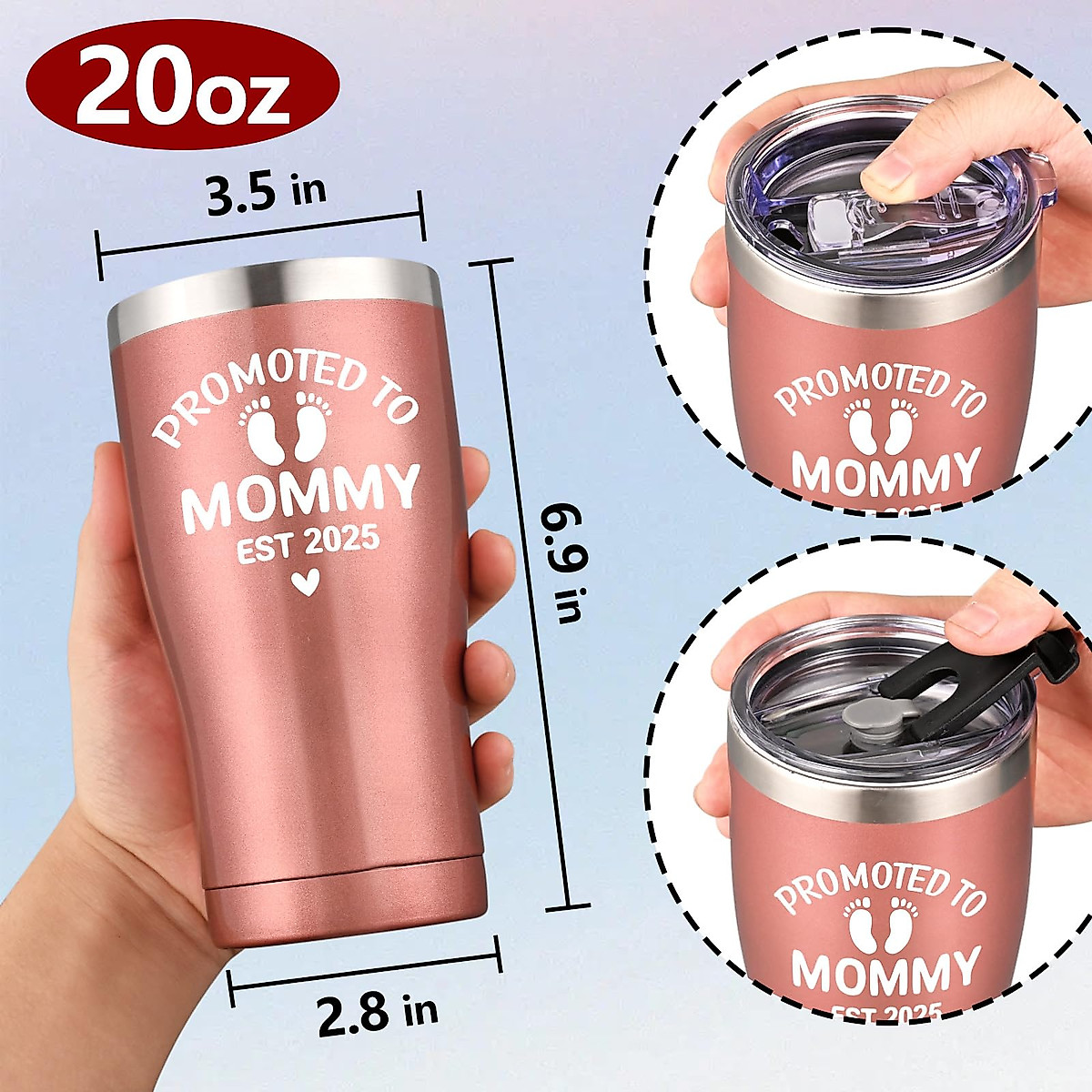 GINGPROUS Mothers Day Gifts for Mom, 20oz Promoted to Mommy Est 2025 Stainless Steel Travel Tumbler, Mothers Day Gifts for New Mom to Be First Time Mama Mommy Pregnancy Baby Shower, Rose Gold