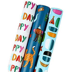 MAYPLUSS Birthday Wrapping Paper Roll - Mini Roll - 17 inch X 120 inch Per roll - Animal printed printed Design (42.3 sq.ft.ttl)