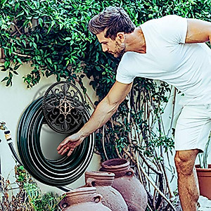 GOFORWILD Garden Hose Holder made of Stainless Cast Aluminum, Decorative Hose Butler Sturdy Water Hose Rack, Durable Wall Hose Hanger, Holds 125-Feet of 5/8-Inch Hose, Hose Reel, 7003