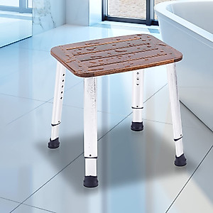 Bathroom Shower Bench Bath Stool Bathtub Seat Spa Chair Foot Rest Step, Height Adjustable Lightweight Waterproof and Rustproof, Teak