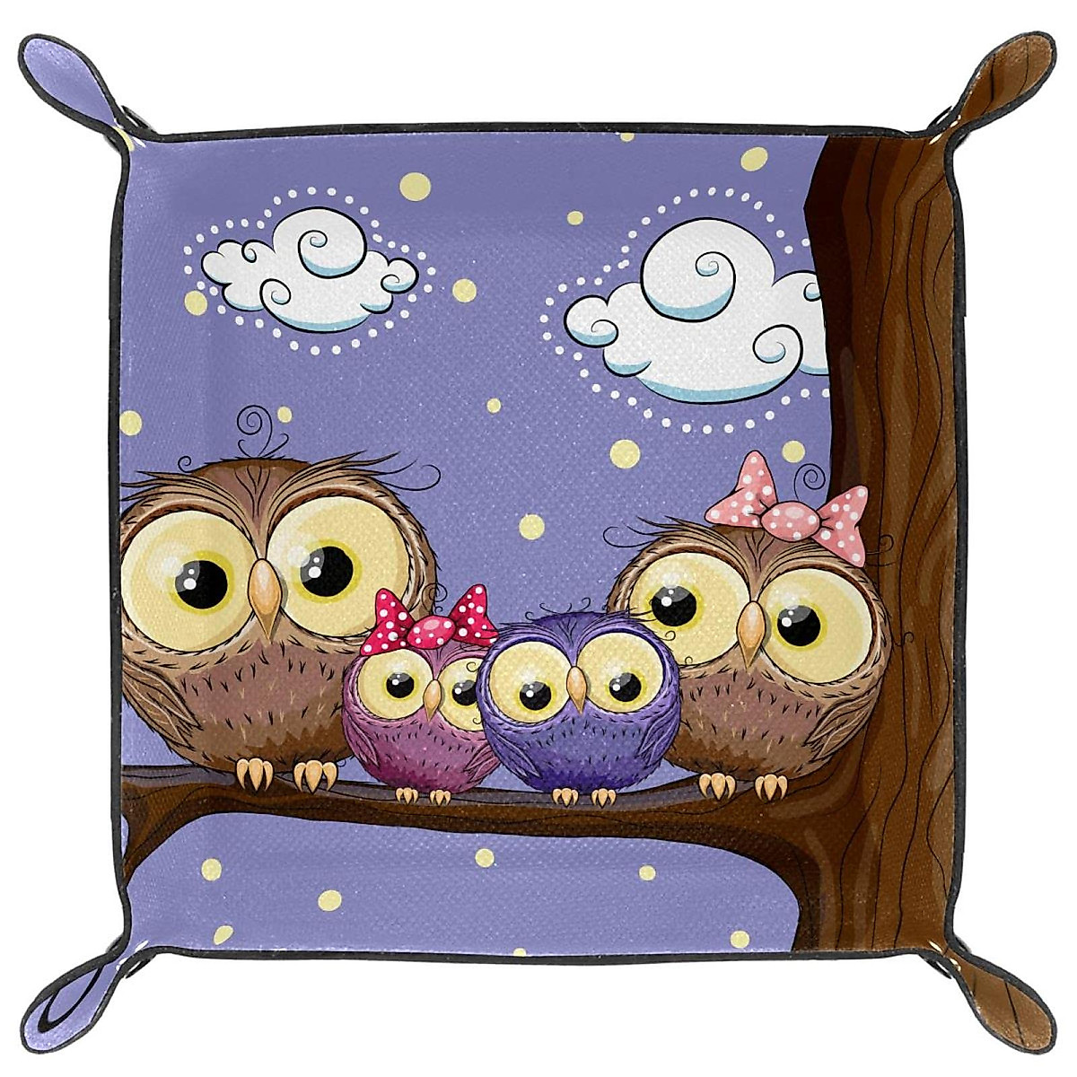PU Leather Dice Trays Folding Portable Dice Rolling Tray Holder Storage Box for ice Games RPG DND and Table Games, Owls Family