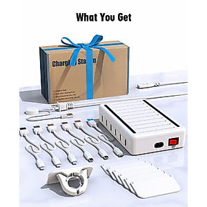 ₂₀₂₃𝘕𝘦𝘸 Charging Station Multiple Charger Station - 6-Port USB Fast Charging Dock 50W Organizer Station with Watch Charger for iPhone|Android Cell Phone|iPad|Kindle|Watch|Tablet