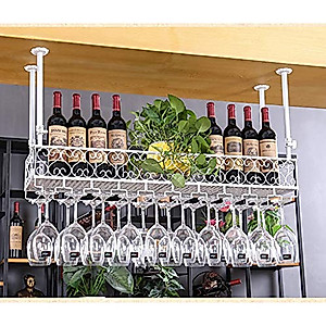Ceiling Wine Glass Holder Vintage Wrought Iron Creative Decoration Storage Stylish Simplicity Wine Rack Modern Minimalist Stylish Simplicity Bottle Holder Adjustable Height Glass Wine Holder (Bronze