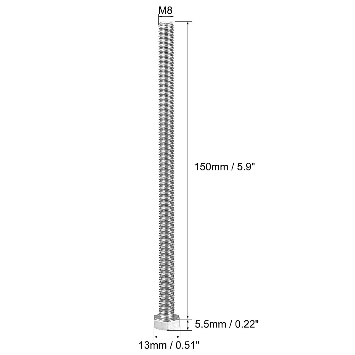 uxcell M8x150mm Hex Bolts 304 Stainless Steel Hexagon Screw Bolt 6pcs