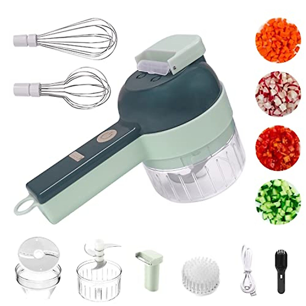 Arigold 3SPEEDS 4 in 1 Vegetable Chopper: Cordless Mini Chopper, cabbage Dicer, meat grinder, Vegetable cutter. Comes with Egg and Cream Beater - Vegetable Slicer Dicer, home & kitchen. (Grey)