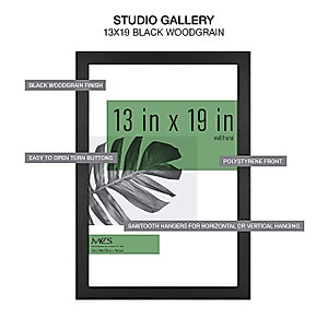 MCS Studio Gallery 13x19 Picture Frame Black Woodgrain, Rectangle Photo Frame for Photos, Posters & Art Prints (2-Pack)