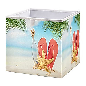 ALAZA Foldable Storage Bins, Empty Glass and Flipflops on Beach Storage Boxes Decorative Basket for Bedroom Nursery Closet Toys Books