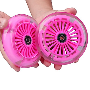 120mm 3-Wheeled Scooter Front Led Light Up Replacement Wheels, Kid Scooter Flashing Wheel Set for Kid Push Kick Scooter (Pair) (Pink)