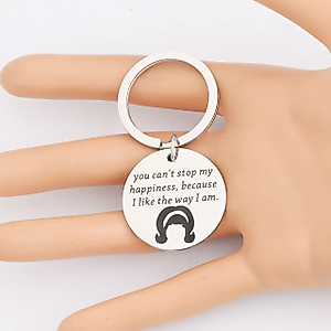 BLEOUK Hair Spray Musical Keychain Hair Spray Broadway Themed Gift Dancer Gift Motivational Quote Gift (stop my happiness)