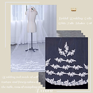 Salliy Aiosy Layer Wedding Veil Bridal Veil Embroidery Lace Edge Bride with Comb Cathedral Length Hair Accessories (White) (White)