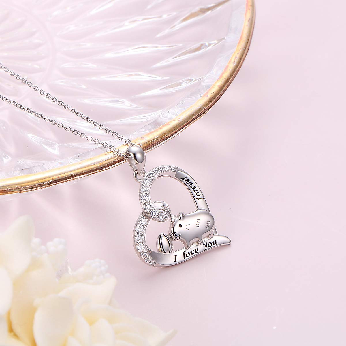 925 Sterling Silver Cute Pet Animal I Love You Forever Gerbil Chinchilla Guinea Pig Hamster Heart Pendant Necklace Birthday Jewelry for Women Daughter, 18 inch