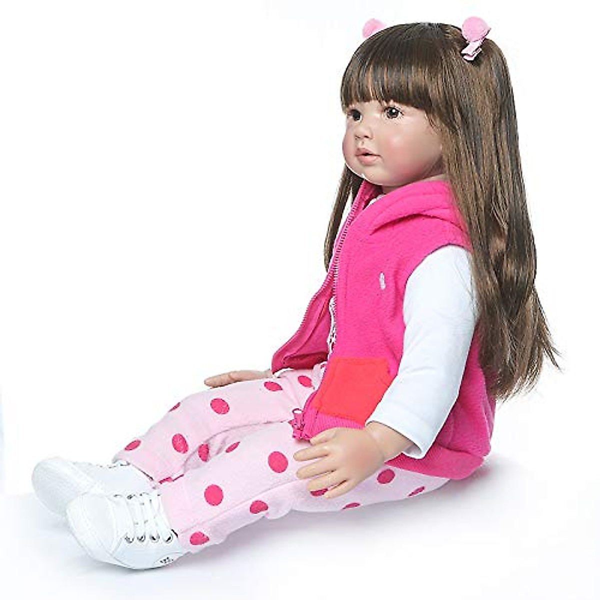 iCradle Cute 24 inch 60 cm Reborn Baby Doll Long Hair Girl Doll Soft Silicone Baby Real Life Baby Toddler Doll Toy for Ages 3+ (1903)