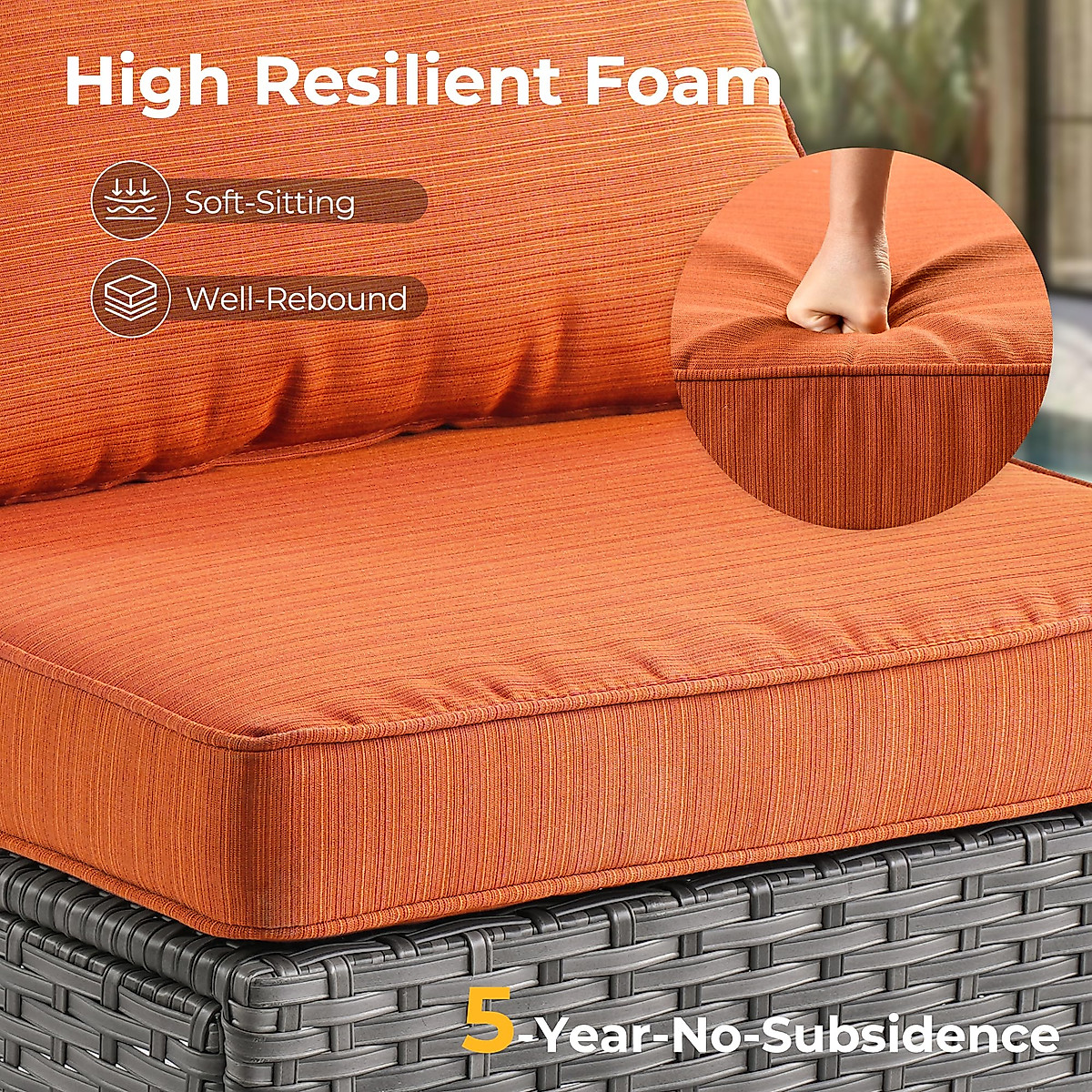 XIZZI 7 Pieces Patio Wicker Furniture Set with Sectional Sofa, Weather Resistant Outdoor Seating with Glass Coffee Table for Garden,Backyard,Deck (Orange Red)