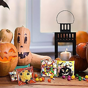 Hfpengzan 300 Pcs Halloween Cellophane Candy Bags,Self Adhesive Clear Cookie Treat Bags for Kids Halloween Party Favor Supplies