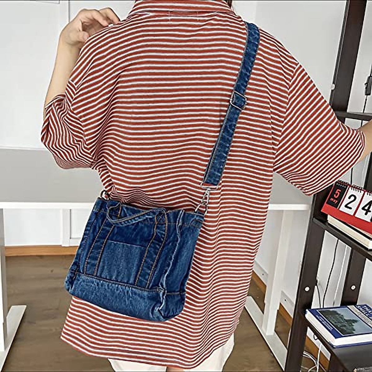 Denim Purse Jean Tote Bags for Women Summer Beach Bag Boho Hobo Hippie Crossbody Handbags for Teen Girls Women (Navy)