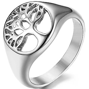 Jude Jewelers Stainless Steel Tree of Life Signet Style Wedding Statement Anniversary Statement Cocktail Party Ring (Silver, 7)