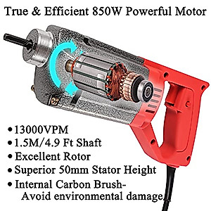 Bizoepro Alumium Power Concrete Vibrators 13000 VPM Electric Concrete Vibrator 850W 3/4 HP Handheld Construction Portable Pencil Concrete Vibrabrater