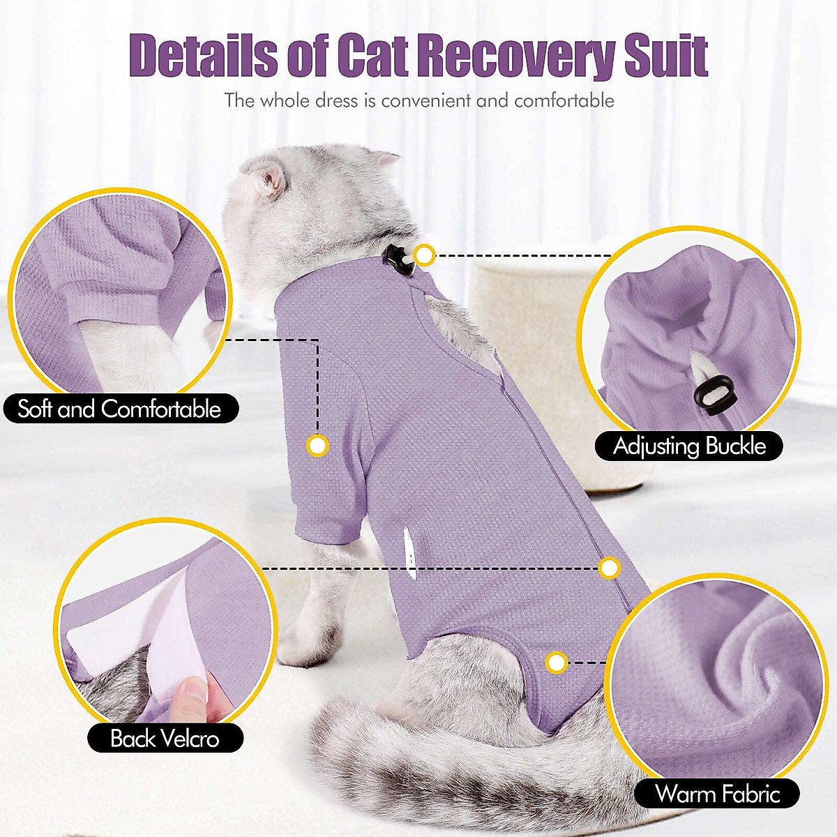 Cat Recovery Suit Female Cat Onesie for Cats After Surgery, Cat Surgery Recovery Suit for Spay Abdominal Wounds Anti Licking, Surgical Recovery Suit Bodysuits with Long Sleeves for Cats Kitten