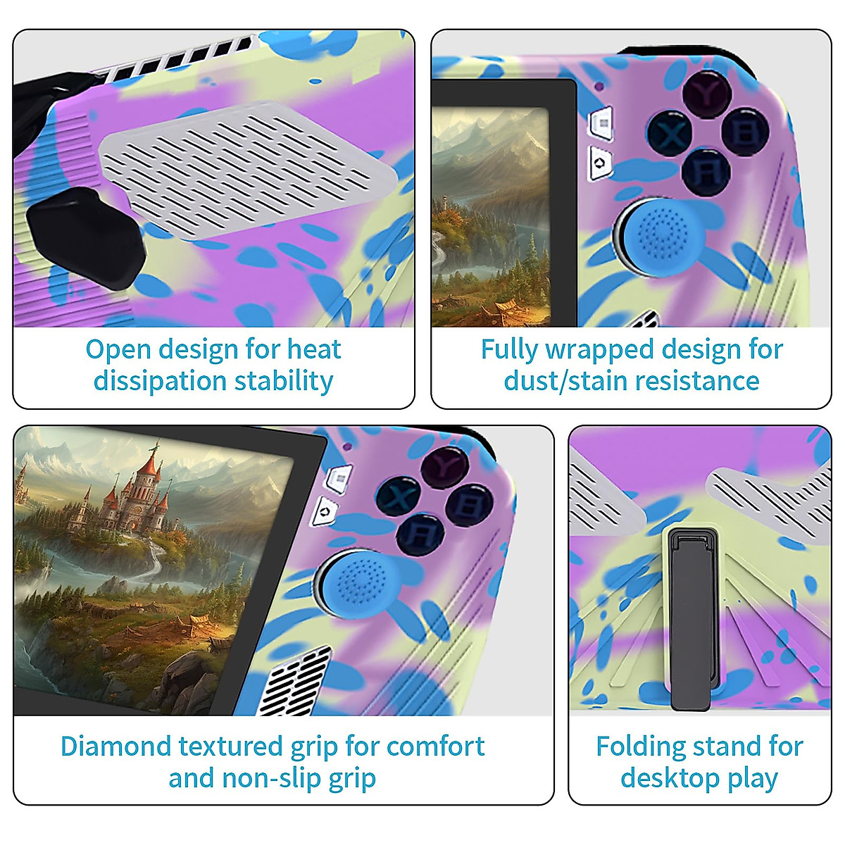 LUPAPA Protective Case for ROG Ally with Kickstand, Protective cover Equipped with Brackets, Anti-Scratch and Anti-Slip, Accessories for ROG Ally Gaming Handheld (Mix of Purple, Yellow and Blue)