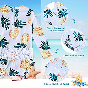 uideazone Baby Girls One-Piece Zippered Swimsuit Swimwear UPF 50+ Rashguard Long Sleeve Bathing Suits Summer Sunsuit 6-12 Months