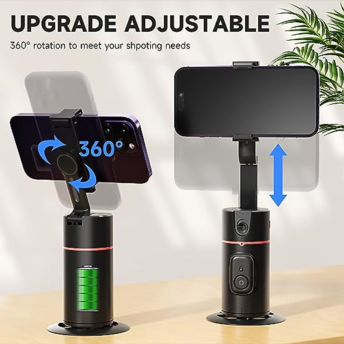 Auto Face Tracking Tripod - 360° Rotation Auto Tracking Phone Holder, No App, Phone Camera Mount with Remote and Gesture Control, Rechargeable Smart Shooting Holder for Video Recording (No Light)