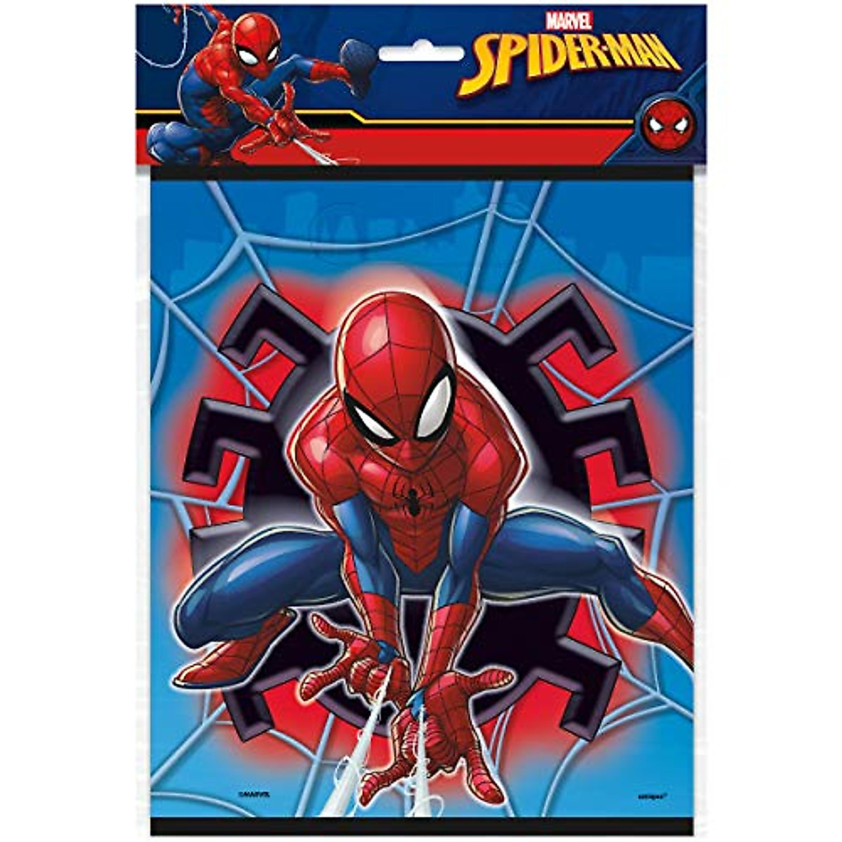 Spiderman Super Hero Birthday Party Supplies Bundle Pack for 16 Includes Dessert Plates, Napkins, Table Cover, Happy Birthday Banner, Paper Masks, Favor Loot Bags, Favor Bracelets, Mylar - 84 Pieces