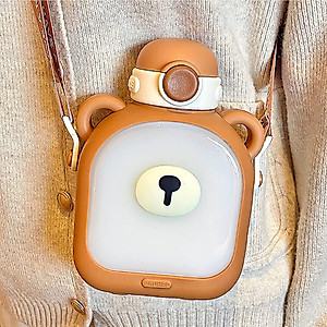 FEUSEUZ Kawaii Water Bottle 24 oz square transparent water bottle Cute little bear portable water bottle with strap and sticker (coffee,700ml)