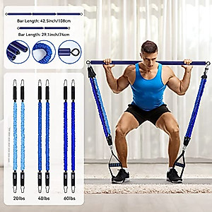 Hommie Portable Pilates Bar Kit with Resistance Bands for Men and Women，Upgraded 3 Section Pilates Bar with Resistance Bands (20/40/60lb) for Home Gym Equipment Supports Full-Body Workouts