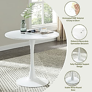STYLIFING Dining Table 32" Mid-Century Modern Round Dining Table Coffee Table with Round Top and Pedestal Base in White