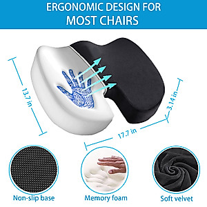 KRUNSHM Seat Cushion, Office Chair Cushions car seat Cushion for Car Long Sitting, Ergonomic Non-Slip Memory Foam Cushion for Back, Coccyx, Tailbone Pain Relief