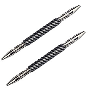 PMIIO 2 Pieces Dual Head Nail Setter Spring Loaded Nail Set Spring Nail Punch Hammerless Tool Kit 3/32″& 1/8″ Tools 3500 PSI Striking Force Counter Punch