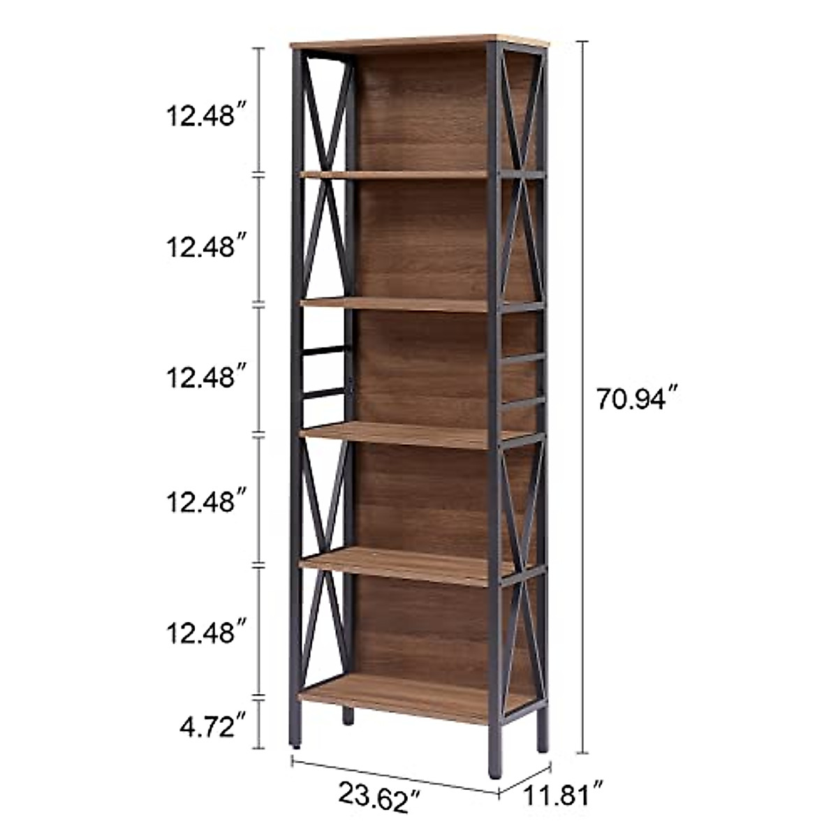 HOMISSUE Bookcase,6-Tier Tall Bookshelf Indstrial Bookshelves with Cabinet, Free Standing Modern Bookcase for Home Office Living Room and Bedroom,Vintage Brown