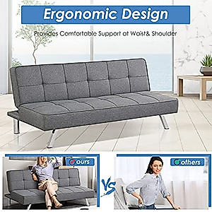 Giantex 3-Seat Convertible Sofa Bed, Sofa Bed w/ 3 Adjustable Angles, Line Fabric & High-Density Sponge, Durable Wood Frame &Sturdy Stainless-Steel Feet, Suitable for Living Room, Bedroom