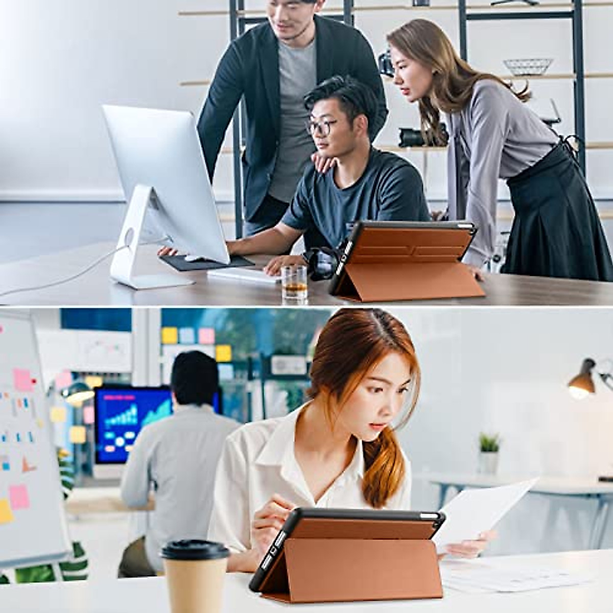 Case for iPad 9th / 8th / 7th Gen Case (2021/2020/2019) 10.2 Inch - Premium Leather Business Edition with Built-in Apple Pencil Holder - Auto Wake/Sleep - Orange